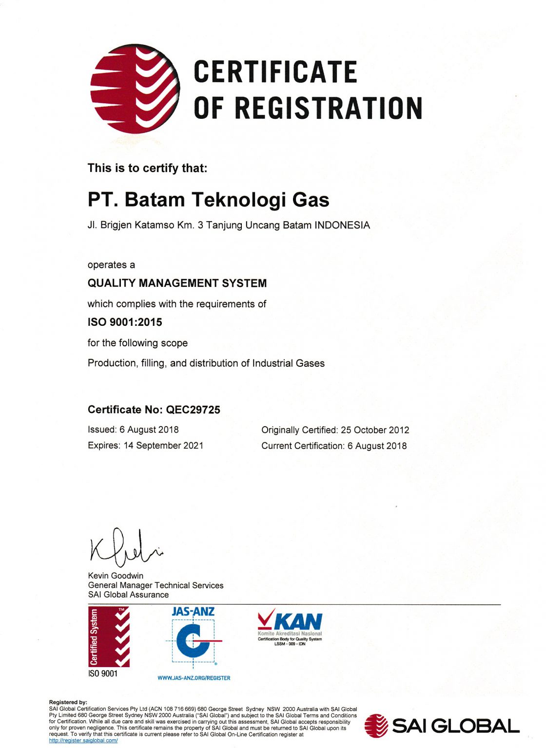 Certificates – PT Batam Teknologi Gas